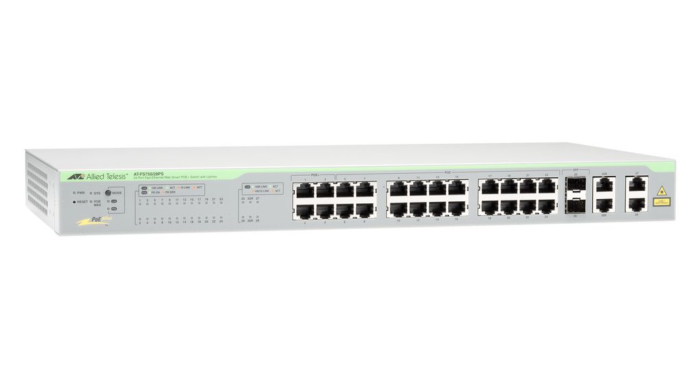 AT-FS750/28PS-50 | Allied Telesis PoE-Switch, Managed, 1Gbps, 241W, RJ45-Anschlüsse 24, PoE ...